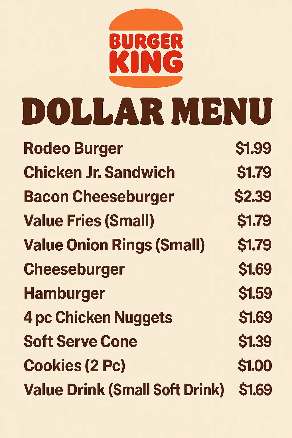 burger king dollar menu 2025
