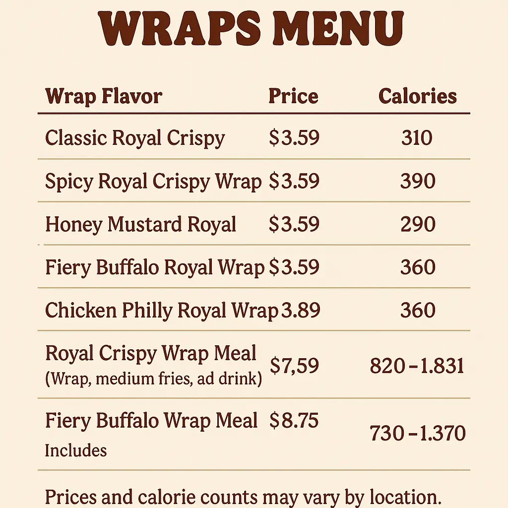 Burger King Wraps Menu 2025