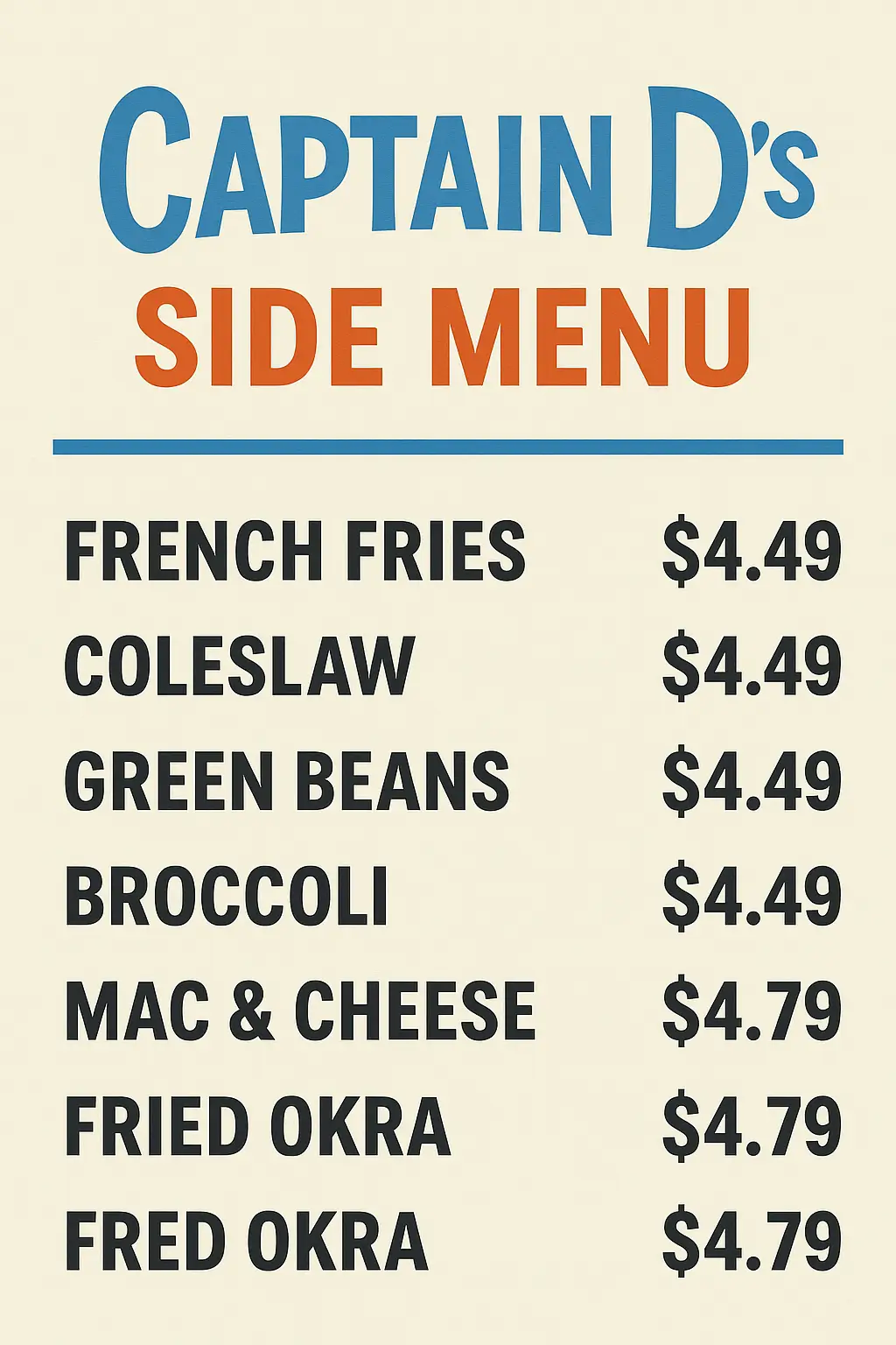 Captain D's Side Menu Prices April 2026